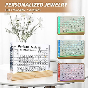 OCTAOR Periodic Table of Real Elements, Wooden Base with RGB Lighting and Magnifying Glass, Student Chemistry Learning Tool, Larger Size Acrylic Science Gift and Craft (8.3 x 5.5 inch)