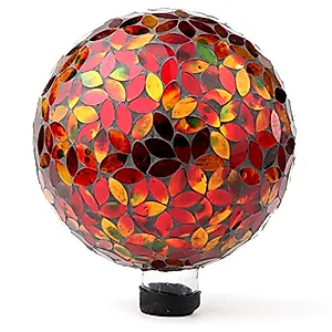 Lily's Home Colorful Mosaic Glass Gazing Ball, Designed with a Stunning Holographic Petal Mosaic Pattern to Bring Color and Reflection to Any Home and Garden, Red and Gold (10" Diameter)