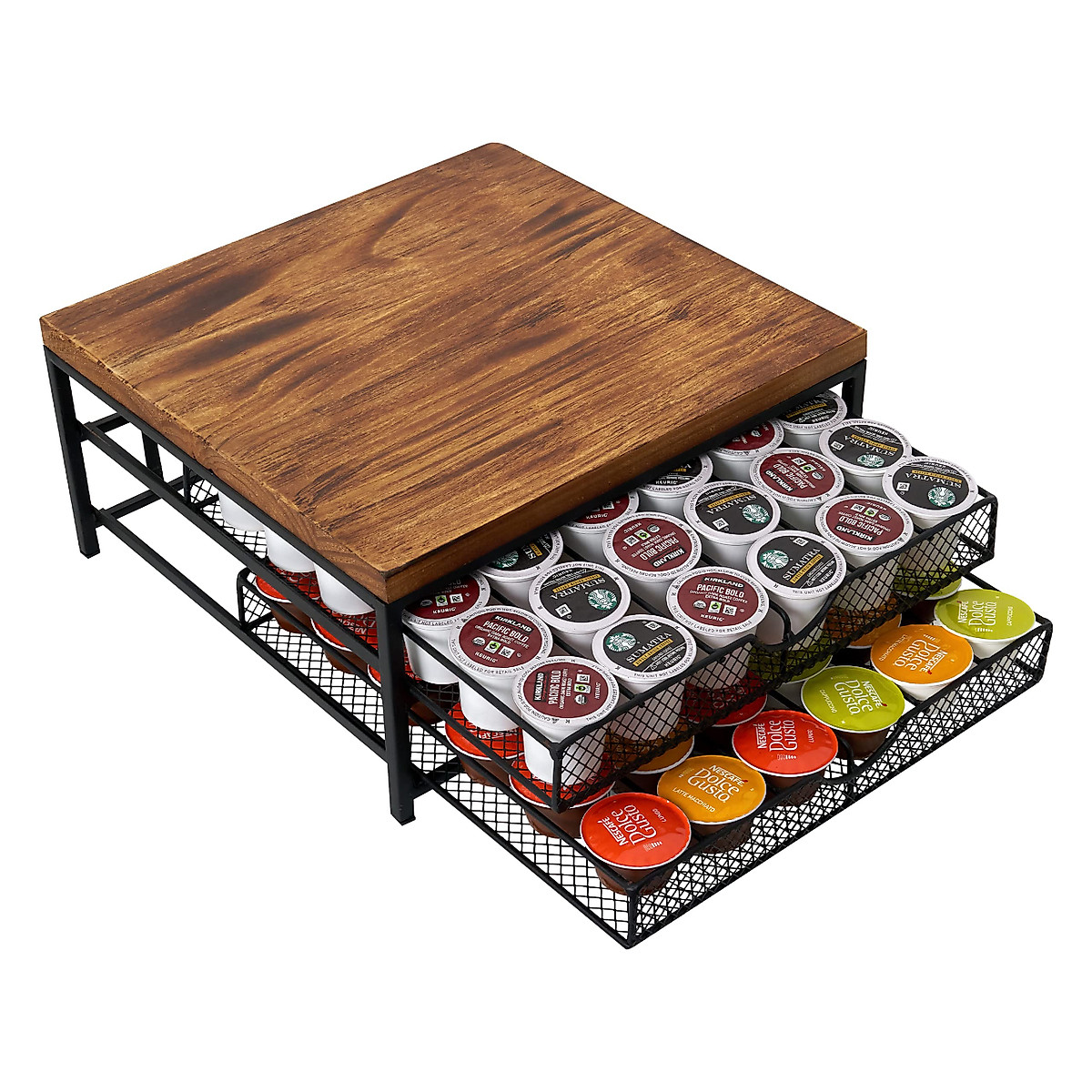 NHZ Coffee Pod Drawer Holder for K cup, 2-Tier Coffee Pod Drawer Holder Organizer, No Assembly Required, K Cup Holder with 72 Capacity Capsule Pods. K Cup Organizer Suit for Home Office,Kitchen
