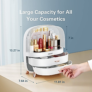 DEPAD Makeup Organizer Holder, Cosmetic Storage Box Skincare Organizer with 2-Layer Drawers, Waterproof and Dustproof Cosmetic Display Cases for Bedroom Dresser, Bathroom Countertop (White)