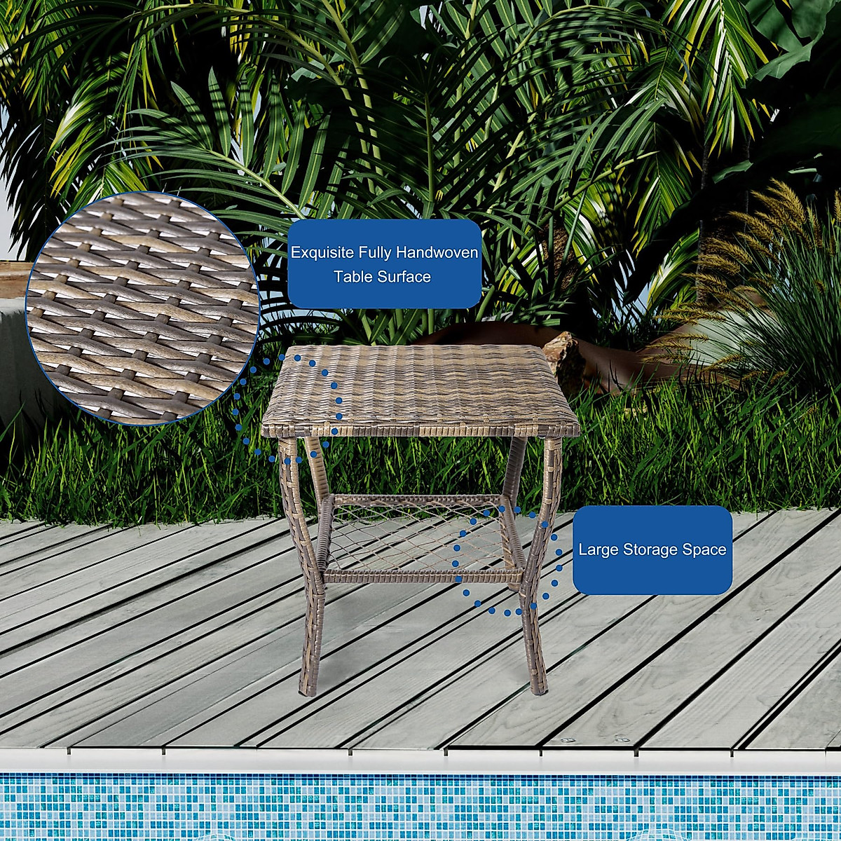 CIRMUBUY 3-Piece Outdoor Furniture Set, Patio Conversation Chair, Wicker Rocking Chair with Side Table for Porch, Garden, Poolside & Deck, Carrot