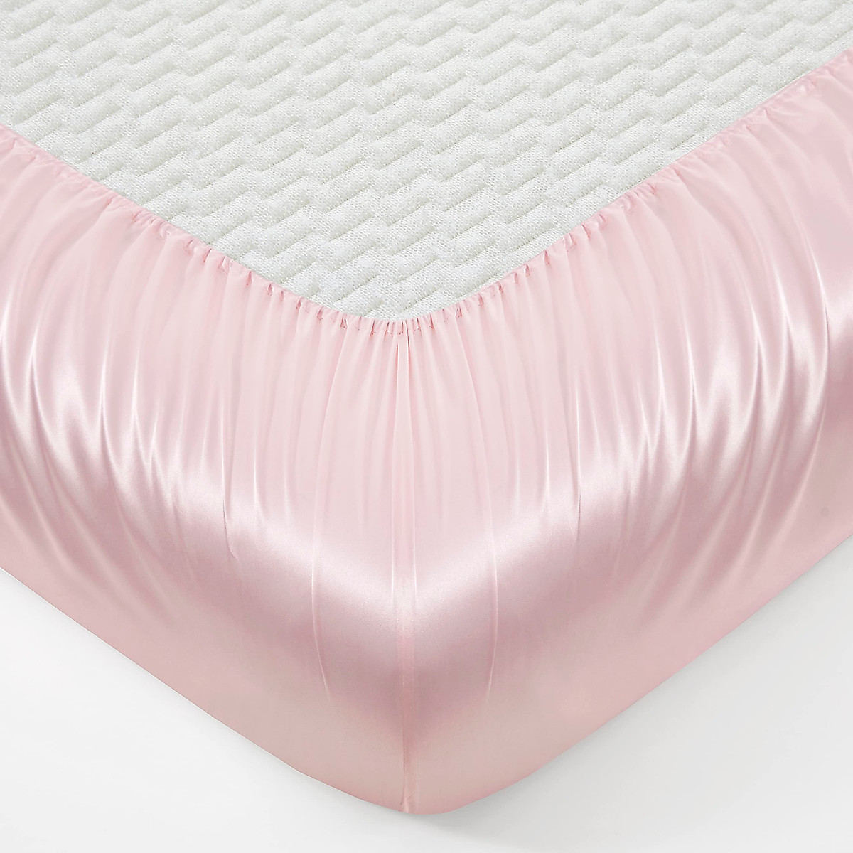 Counfeisly Twin Size Satin Fitted Sheet, Silky and Breathable Luxury Deep Pockets Fitted Sheet Only, Blush Pink