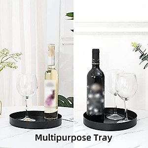 Bathroom Trays for Counter, Dedoot Decorative Black Round Tray Stainless Steel - 8.6 Inches Storage Organizer Vanity Trays Plate for Jewelry Cosmetics Coffee Tea Candle, Bathroom Kitchen Tableware