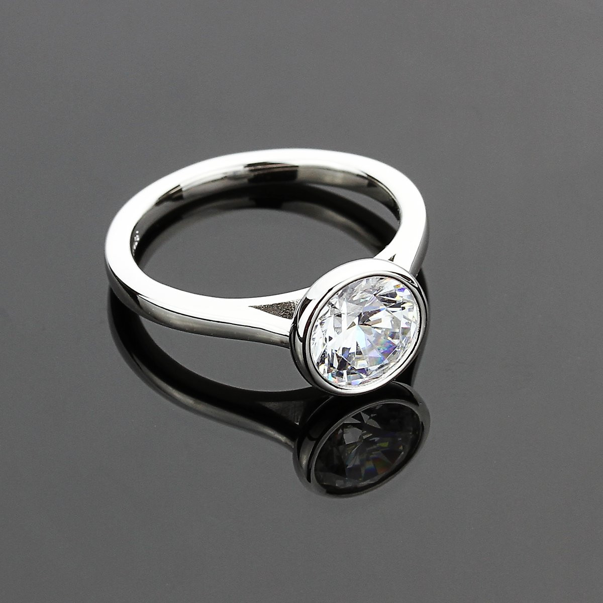 DoubleAccent Platinum Plated Sterling Silver Ring 2 CT Round CZ Stone Bezel Set Solitaire Wedding Engagement Ring (Size 5 to 9), 6