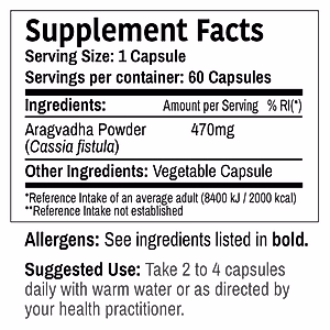 DR WAKDE'S Aragwadha Capsules (Cassia Fistula, 60 Veg Caps, Plant-Based Supplement, Ayurvedic Herb, All Natural, Vegan)