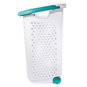 AYOYZ Wheeled Design Clothes Laundry Basket, 70.52 Liter Capacity,2 Bushel Rolling Plastic Laundry Hamper with Pop-up Handle, White