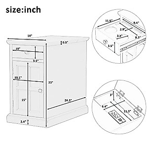 P PURLOVE Classic Vintage Living Room End Table, Wooden Side Table with USB Ports and One Multifunctional Drawer with Cup Holders (Antique Navy)