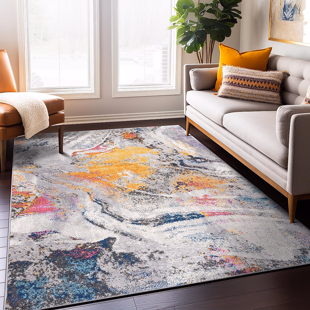 Rugshop Distressed Contemporary Abstract Watercolor Stain Resistant Soft Area Rug 5' x 7' Multi