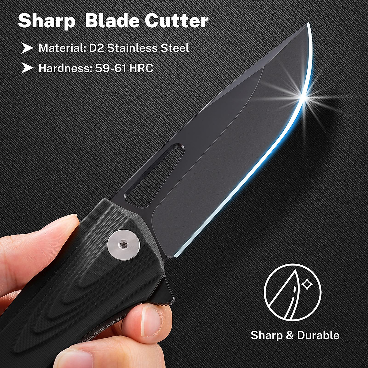 KEXMO Pocket Knife for Men - 3.62" Sharp D2 Blade G10 Handle Folding Pocket Knife with Clip - EDC Knife for Tactical Survival Camping Hunting Hiking Gift for Men Dad Husband Women, Black