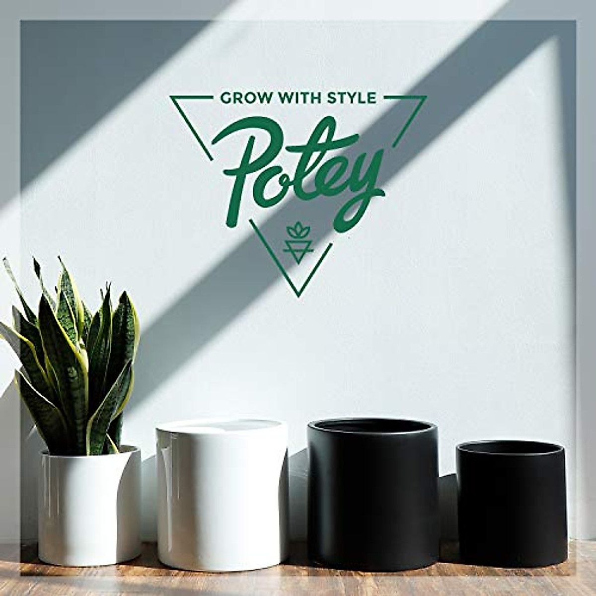 8 Inch Glazed Ceramic Indoor Planter Pot - Modern Large Cylinder Container with Watering Drainage Rubber Plug - Fits Succulents, Flowers or Bonsai