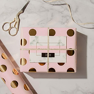 RUSPEPA Wrapping Paper Roll - Gold Foil Dots Baby Pink Background Design for Wedding, Birthday, Shower, Congrats, and Holiday - 30 inches x 32.8 feet