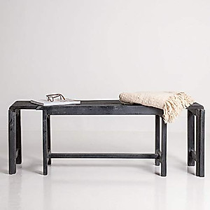 East at Main Bench, Extendable Bench Made of Solid Mango Wood, can Extend from 35" to 60" (Black)