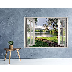 Flower Garden Landscape Window 3D Wall Decal Art Removable Wallpaper Mural Sticker Vinyl Home Decor West Mountain™ W43 (Medium (32''W x 23''H))