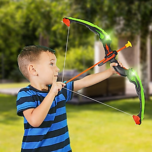 MorTime 2 Pack Bow and Arrow Set with LED Flash Lights, Practice Outdoor Toys for Kids ，Green Light Up Archery Toy Set -includes 6 Suction Cup Arrows