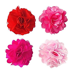 PET SHOW 2" Valentine's Day Small Dogs Flower Collar Accessories for Cat Puppies Rabbit Pigs Collars Bows Grooming Supplies Red Rose Hotpink Pink for Girls Pack of 4