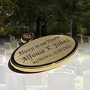 Gold Oval Engraved Pendant - Hanging Plate Medallion Plaque for urns That can’t be Engraved - Includes Smooth Satin Ribbon - Made in Brass - Black Engraving (Gold Tone)