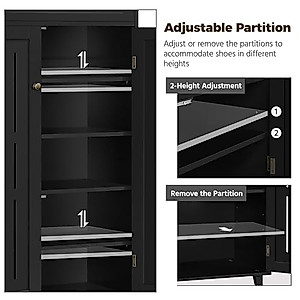 Yaheetech Shoe Cabinet, 5-Tier Shoe Rack Organizer with 1 Drawer, Freestanding Wooden Shoe Storage Cabinet with 2 Louvered Door & Adjustable Shelves for Entryway Hallway, Black