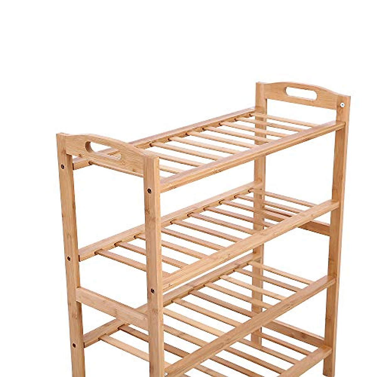 KKTONER Bamboo Wood Shoe Rack with Handle 4 Tier 12 Pairs Shoe Shelf Storage Organizer Free Standing Natural Color