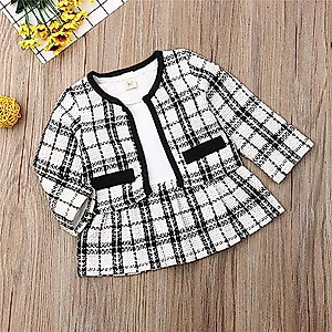 Rtnnsbbfcm Toddler Baby Girl Outfits Plaid Long Sleeve Tops Cardigan +Short Skirt Fall Winter Clothes