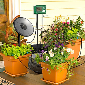 Solar Irrigation System with Automatic DIY Water Timer TRJZWA 2024 Latest Drip Irrigation System Kit for Garden,Balcony,Greenhouse,Garden Watering System Supports 15 Potted Plants with 15 Meter Hose