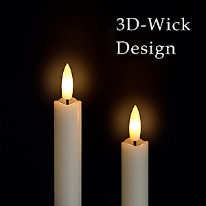 Vtobay Flameless Taper Candles with Remote Timer,Set of 2 Ivory Flickering LED Candlesticks,Battery Operated Window Plastic Warm Fire Candles for Indoor Outdoor Decor,(No Scent, 0.78” x 10.24”)