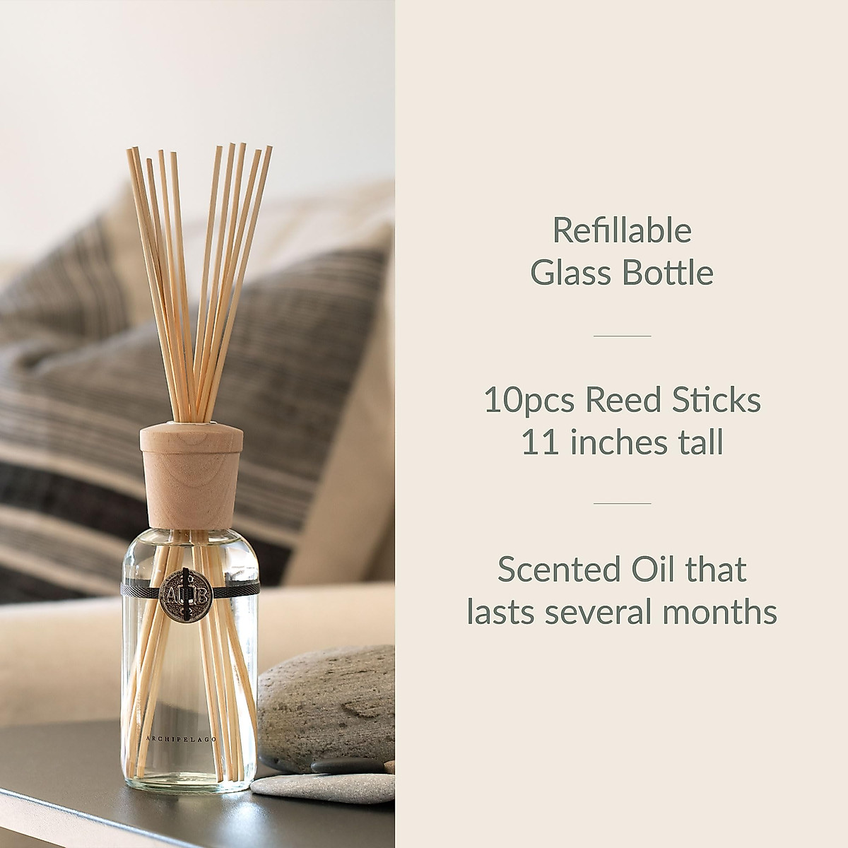 Archipelago Botanicals Mango Tangerine Reed Diffuser, Home Fragrance Reed Diffuser, Includes Fragrance Oil, Decorative Wooden Cap & 10 Diffuser Reeds, Perfect for Home, Office or Gift, 7.85 fl oz