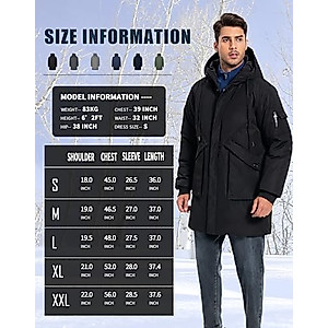 Pioneer Camp Men's Winter Coats Water-Repellent Windproof Thicken Parkas Long Hooded Padded Puffer Jacket (Black, XL)