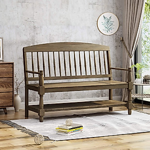 Christopher Knight Home Eddie Indoor Farmhouse Acacia Wood Bench with Shelf, Gray Finish