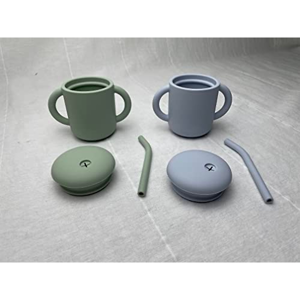 Jane and Kate - 2 Pack, 100% Food Grade Silicone Training Cup and Straw | 6 Months Plus, 5oz, 150 mL, Spill Proof (Green and Blue)