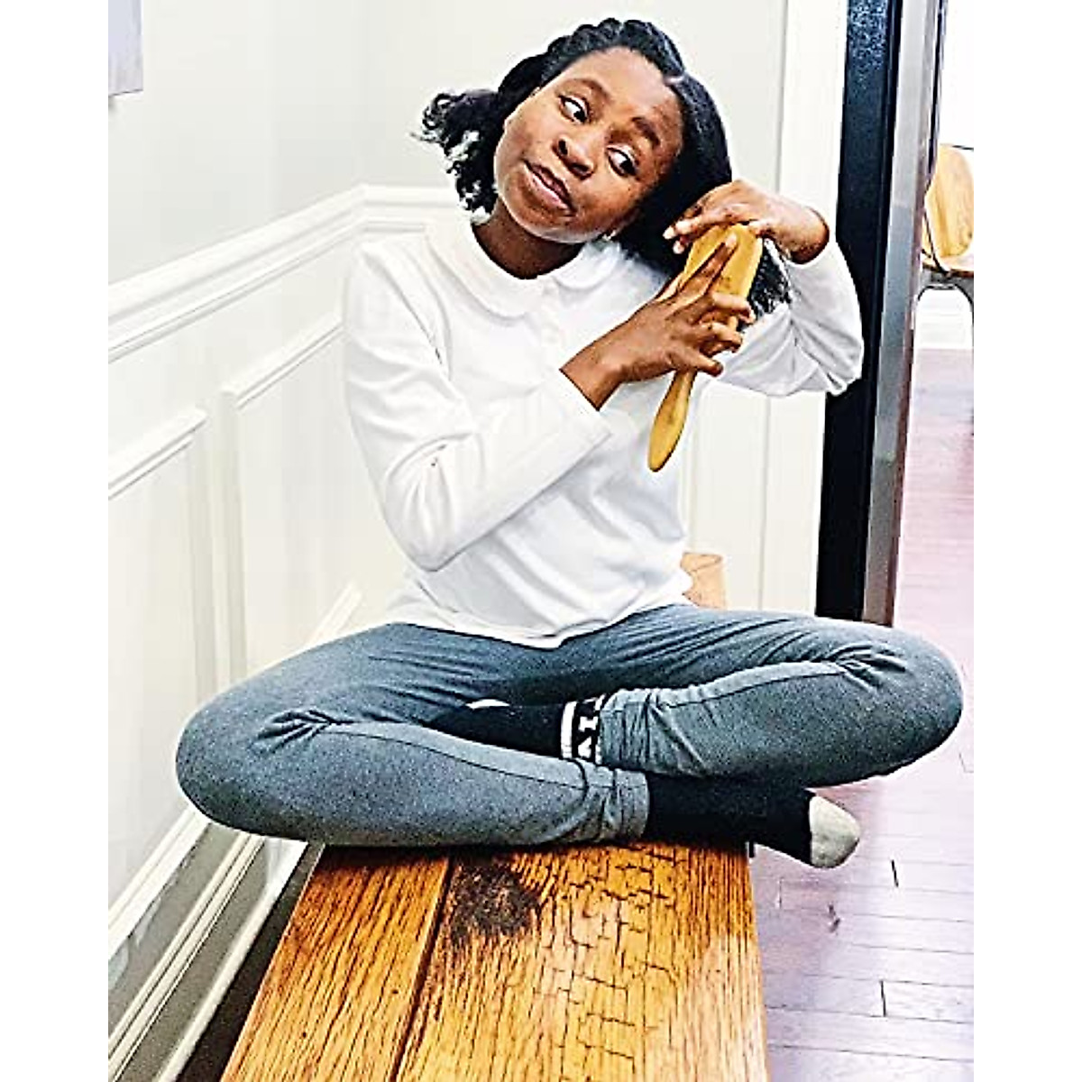 BESTOOL Hair Brush, Boar Bristle Hair Brushes for Women men Kid, Boar & Nylon Bristle Brush for Wet/Dry Hair Smoothing Massaging Detangling, Everyday Brush Enhance Shine & Health (Square)