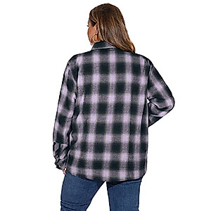 LALAGEN Plus Size Flannel Shirts for Women 2025 Oversized Boyfriend Plaid Shirt Casual Long Sleeve Button Down Tops Blouse Purple XXXL