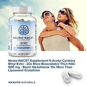 Neuro NACET - N-Acetyl Cysteine Ethyl Ester - 20x More Bioavailable Than NAC 1000mg - 10x Higher Glutathione Boost Over Liposomal Glutathione - NAC Ethyl Ester with Glycine, Selenium, Brain Support