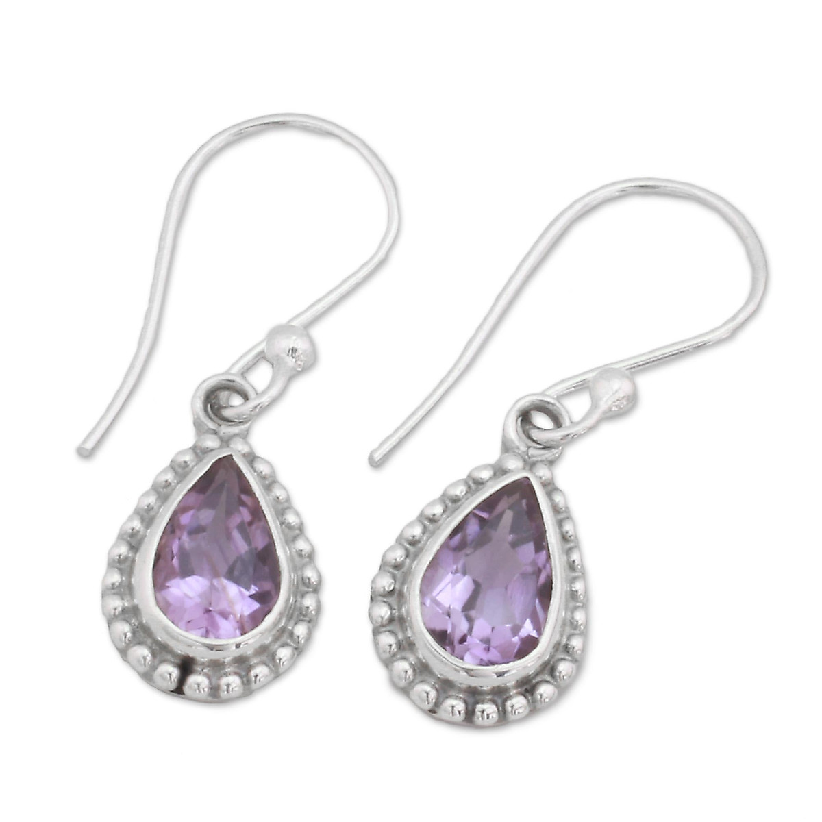 NOVICA Artisan Handcrafted Amethyst Dangle Earring | Sterling Silver Dangle Earring | Birthstone Earring For Women | Stone Dangle Drop Earring | Cushion Cut Drop Earring | Silver Oval Dangle Earrings
