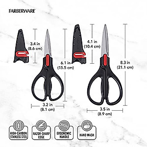 Farberware Purpose and Utility Shears with Edgekeeper Sheaths, Set of 2, 2 Piece Set, Black/Red