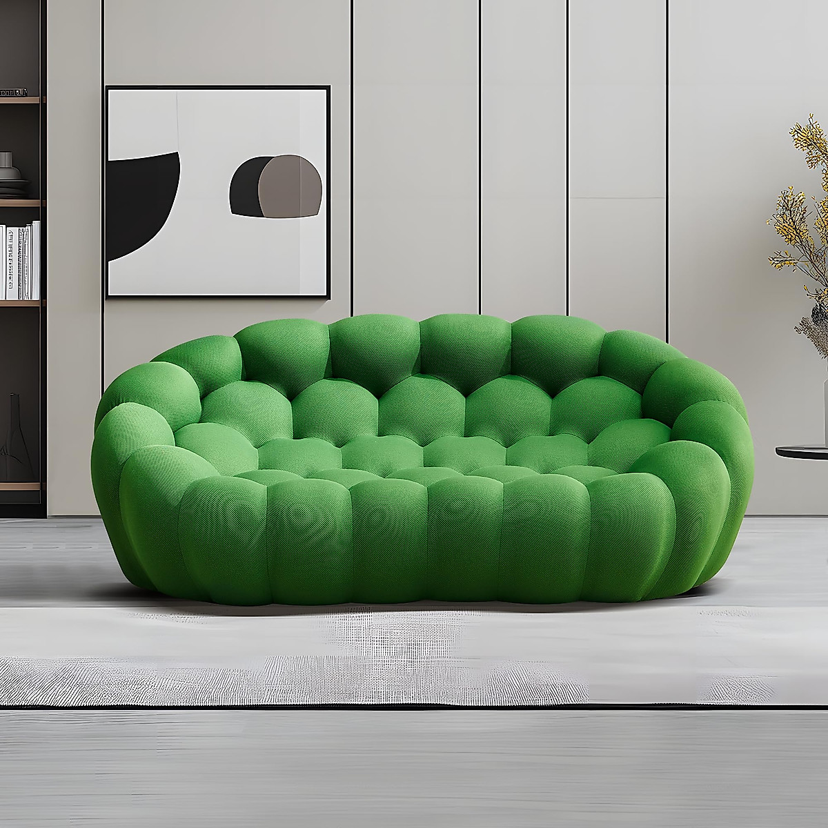 VnndeNest 74.8'' Modern Loveseat Sofa, Upholstered Comfy Mesh Fabric Oversized Love Seat Floor Sofa, Modern 2 Seater Bubble Sofa with 3D Honeycomb Shape for Living Room, Bedroom, Small Spaces, Green