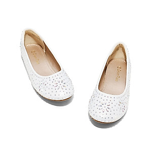 Dream Pairs NINA-100 Mary Jane Rhinestone Embelishment Slip On Versatile Ballerina Flat (Toddler/ Little Girl) New ,White(2)