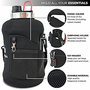 DR.HYDRO 3.2L Gallon Water Bottle with Insulated Storage Sleeve with Straw and Silicon Handle- BPA Free Large 100 oz water jug with Straw, reusable gallon jug perfect for Gym (Red Black)