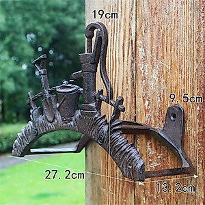Riyyow Personality Cast Iron Shovel Bucket Decoration Water Pipe Holds Rack Antique Garden Yard Decorative Wall Mounted Hose Butler Garden Hose Storage Device Decoration Cast Iron Doorbell Decoration