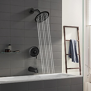 Tub Shower Faucet Set Valve Included with 6-Inch Rain Shower Head and Tub Spout Single-Handle Tub and Shower Trim Kit Matte Black