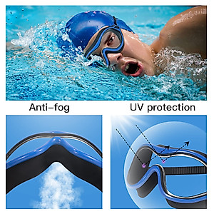 Keary 2 Pack Swimming Goggles Anti-fog Swim goggles for Adult Men Women Youth, UV Protection Waterproof Big Frame Clear Swim Goggles Pool Water Glasses Swim Mask, Underwater Goggles for Swimming