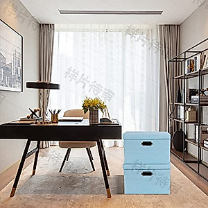 DAYARD Foldable Storage Boxes with Lids Linen Fabric Stackable Storage Bins Organizer Containers Baskets Cube with Cover for Closet Office Nursery, Blue Large (18 x 12 x 12)…