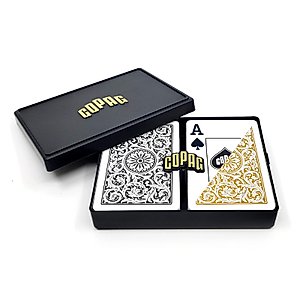 Copag 1546 Design 100% Plastic Playing Cards, Bridge Size (Narrow) Black/Gold (Jumbo Index, 1 Set)