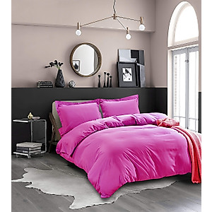 La Calypso Bedding 100% Cotton 600 Thread Count Duvet Set, 1 Piece Duvet Cover with Zipper Closure & Corner Ties and 2 Pillowcase, Comforter Cover Set (King/California King Size, Hot Pink)