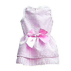 Dog Clothes Girl Dress Dress Supplies Stripes Skirt Cat Summer Wedding Pet Dog Bow Dress Autumn Spring Knot Pet Clothes Dog Extra Small (Medium, Pink)