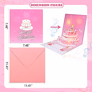 DTESL Musical Birthday Cards with Light and Music, Blowable, 3D Birthday Popup Cards for Men & Women– Plays Hit Song 'HAPPY Birthday' (pink)