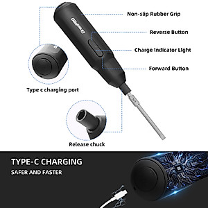GRENPRO Cordless Electric Screwdriver, 3.6V ATM Electric Screwdriver Cordless,USB Cable and 2 1/4”Hex Shank Bits Included, Portable Automatic Home Repair Tool Kit