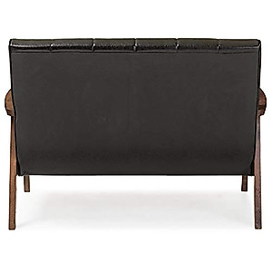 Allora Faux Leather Loveseat in Black and Walnut