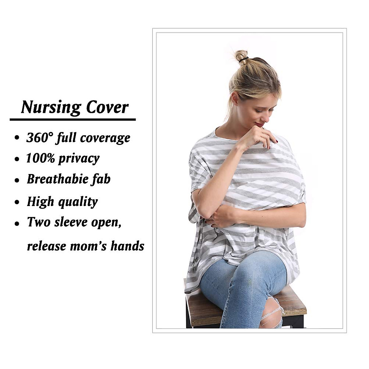 Nursing Breastfeeding Cover Car Seat Canopy for Infant Baby, Soft Bamboo Jersey, Extremely Stretchy, All-in-one Carseat Stroller Cover, Nursing Cover Up Poncho Tops Clothes, Nurse Gift Stripe