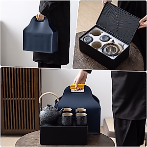 TEANAGOO Portable Japanese Tea Set, Charcoal Grey Travel Porcelain Tea Set, 1 Teapot (700ml/25oz) + 4 Tea Cups(205ml/7.2oz), U2, Tea Tray Storage Case, Beautiful Asian Tea Set for Adults