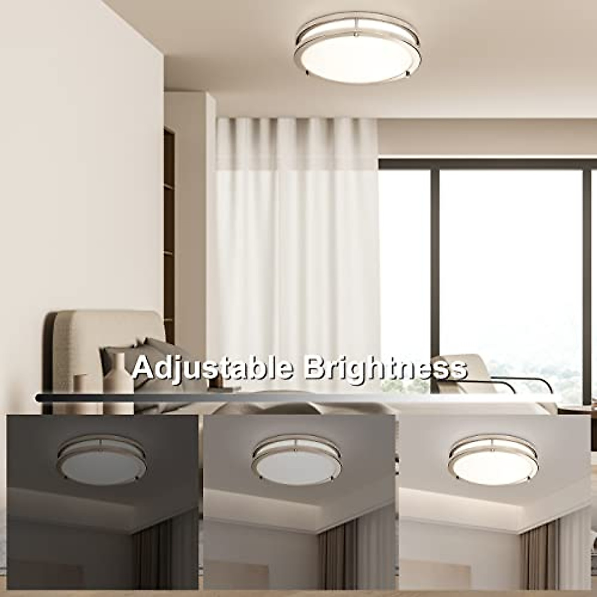 Aulwoouu 36W LED Ceiling Light Fixture, 13in Brushed Nickel Light Fixtures Ceiling Mount, Flush Mount, Dimmable Super Bright 2000 Lumens, 5000K Daylight White Ceiling Lamp for Bedroom, Bathroom etc